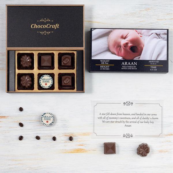 Birth Announcement Gifts - 6 Chocolate Box - Single Printed Chocolate ...